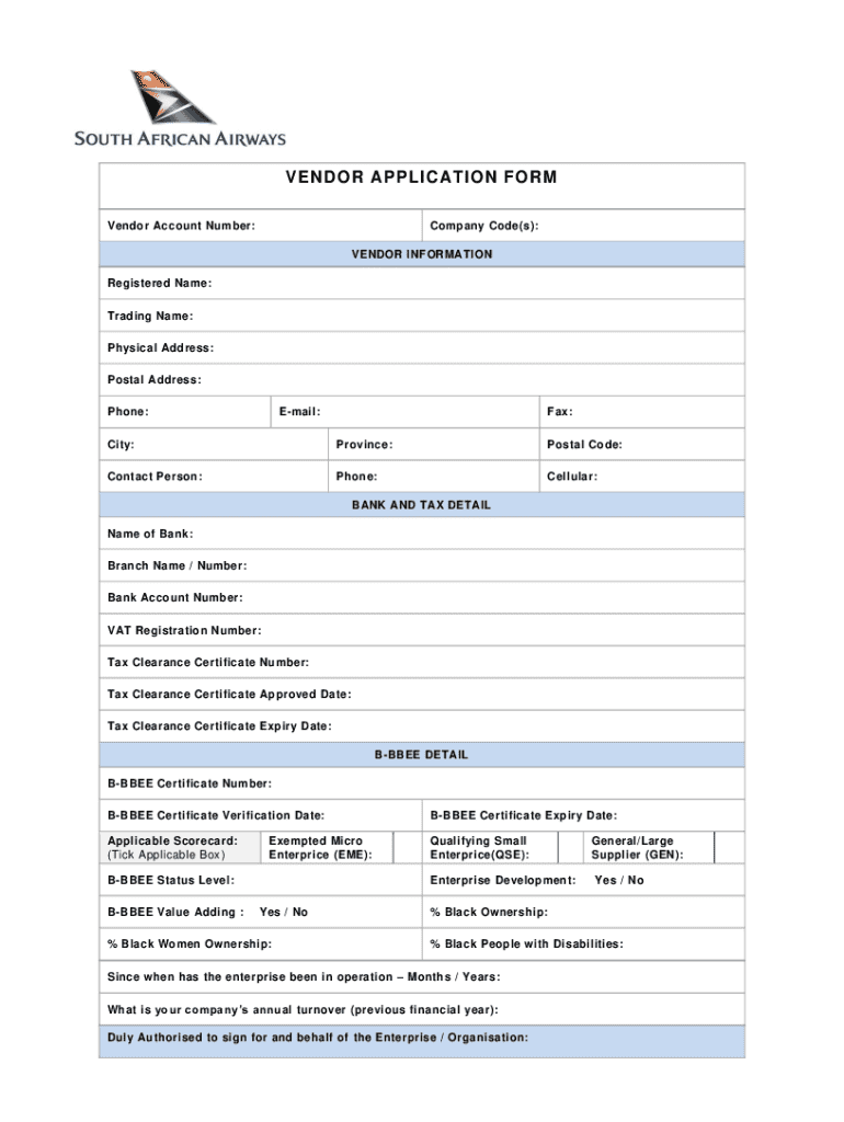Fillable Online Vendor Application Form Fax Email Print - pdfFiller