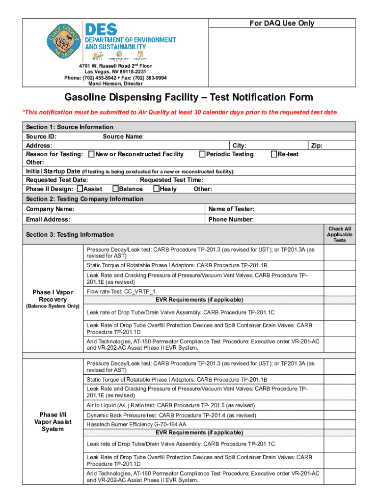 Fillable Online Gasoline Dispensing Facility – Test Notification Form ...