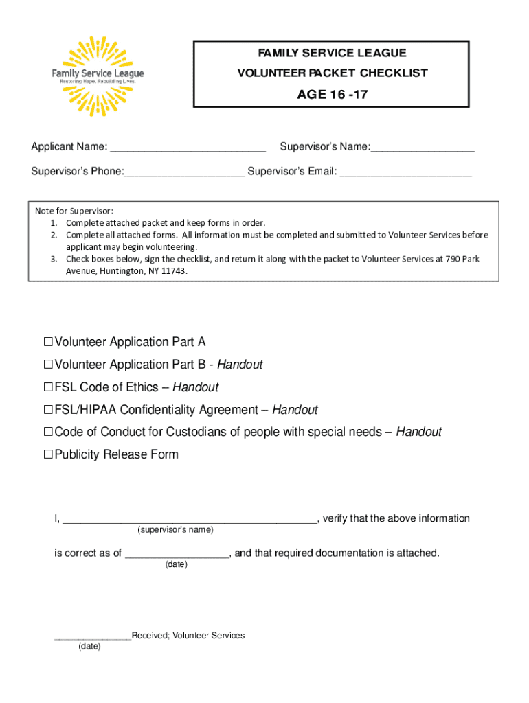 Fillable Online Volunteer Packet Checklist Fax Email Print - pdfFiller