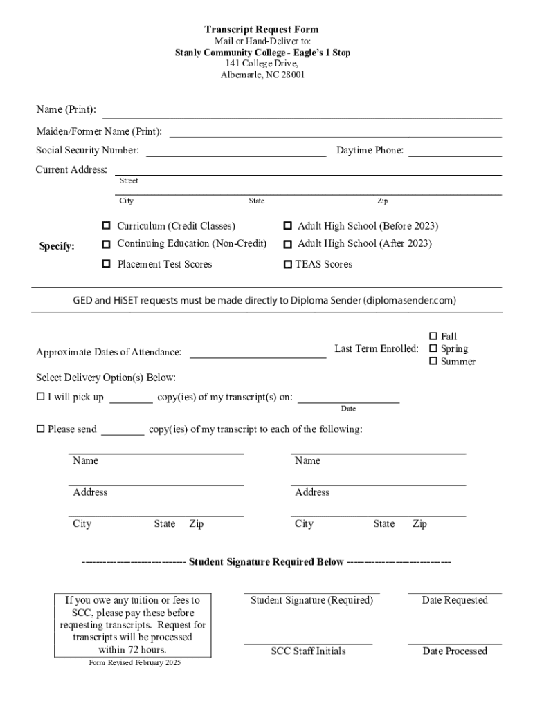 Fillable Online Transcript Request Form Fax Email Print - pdfFiller