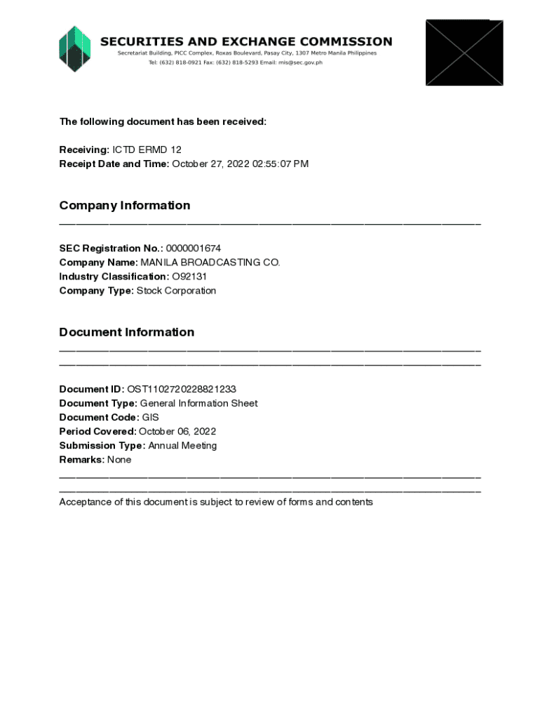 Fillable Online General Information Sheet (gis) for the Year 2022 Fax ...