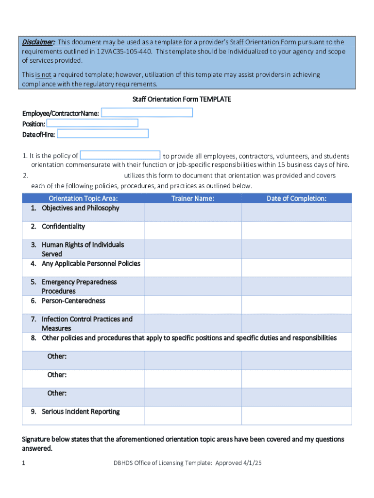 Fillable Online Staff Orientation Form Fax Email Print - pdfFiller