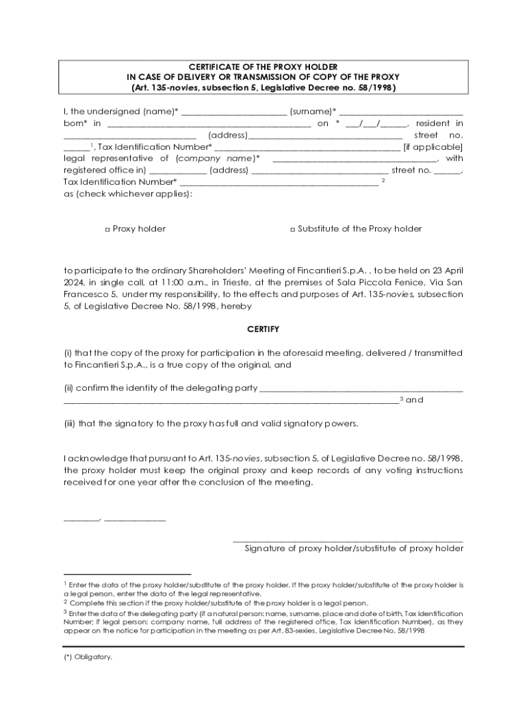 Fillable Online Certificate of the Proxy Holder Fax Email Print - pdfFiller