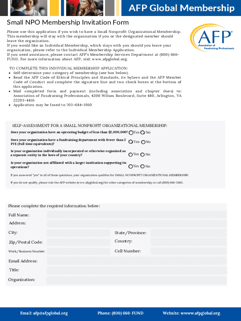 Fillable Online Small Nonprofit Organizational Membership Application ...