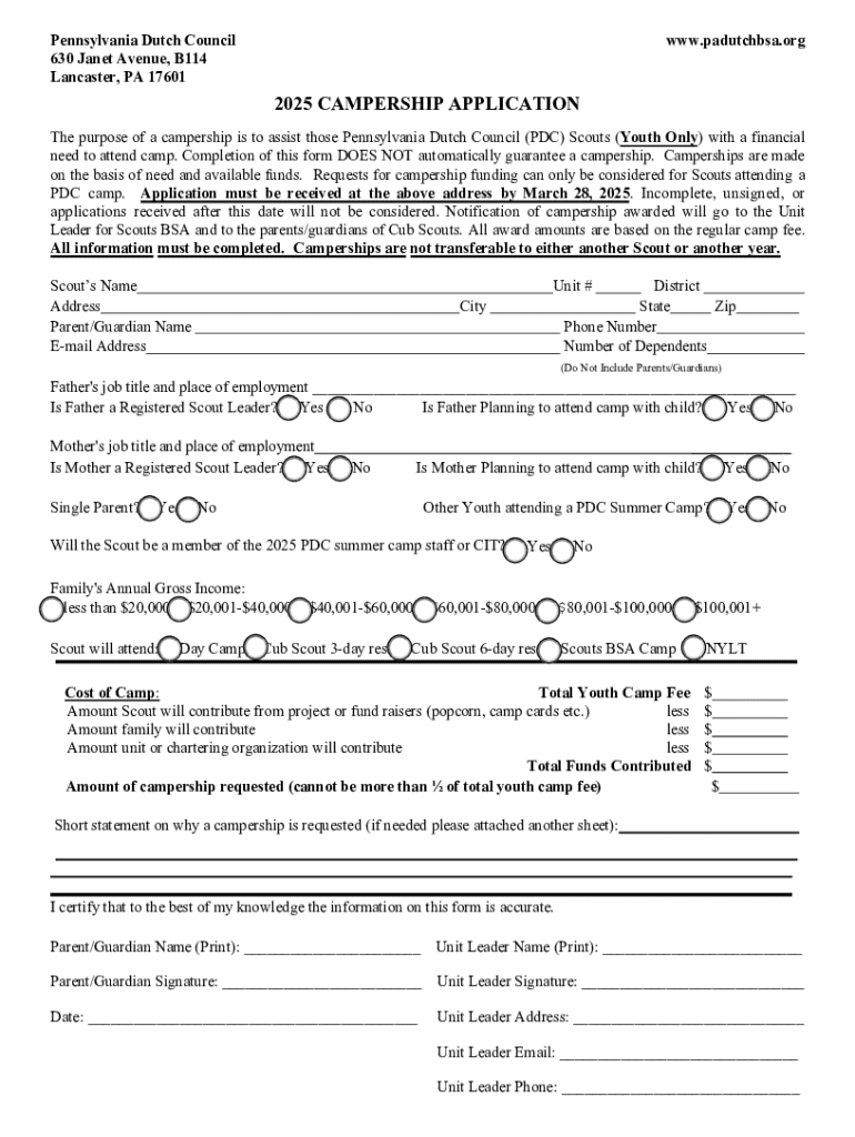 Fillable Online 2025 Campership Application Fax Email Print - pdfFiller