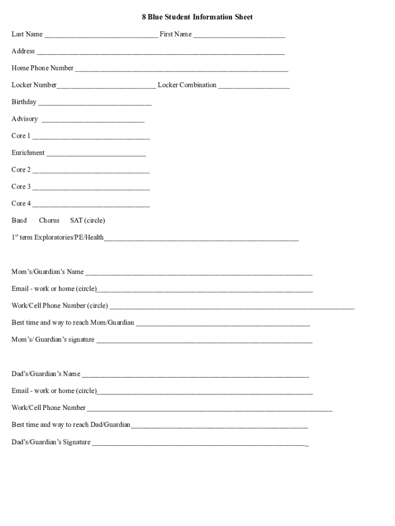 Fillable Online Student Information Sheet Fax Email Print - pdfFiller