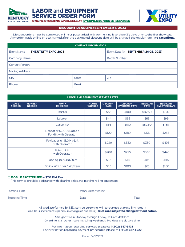 Fillable Online Labor and Equipment Service Order Fax Email Print ...