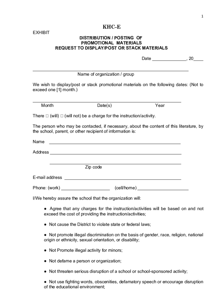 Fillable Online Request to Display/post or Stack Promotional Materials Fax Email Print - pdfFiller