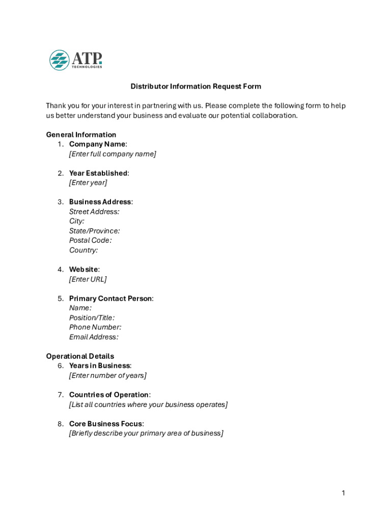 Fillable Online Distributor Information Request Form Fax Email Print - pdfFiller