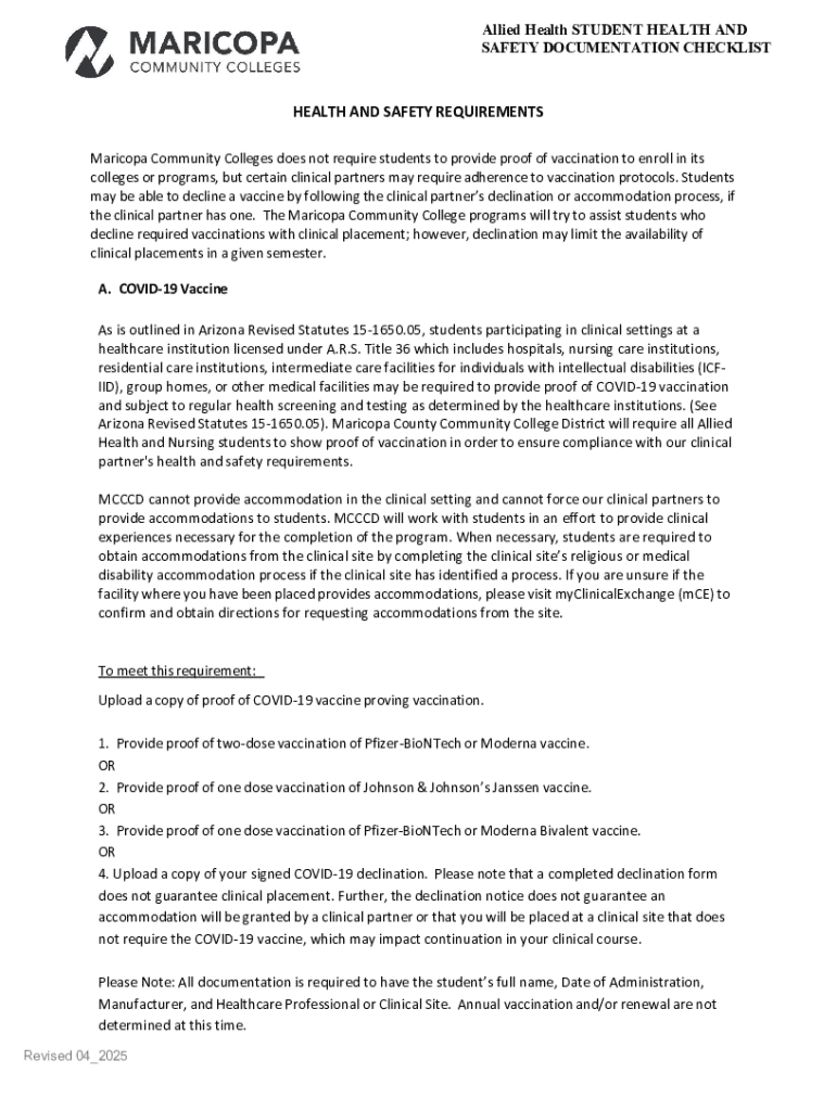 Fillable Online Student Health and Safety Documentation Checklist Fax ...