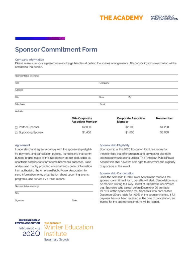 Fillable Online Sponsor Commitment for Winter Education Institute Fax Email Print - pdfFiller