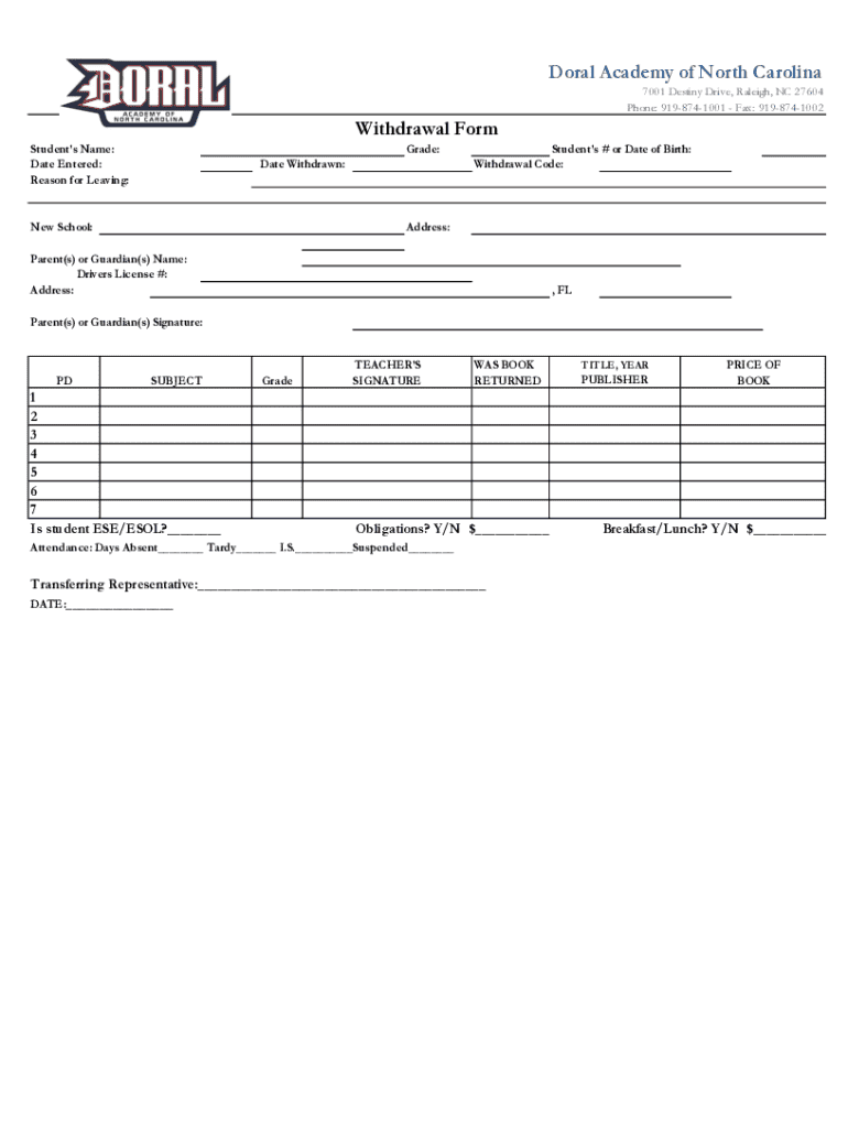 Fillable Online Student Withdrawal Form Fax Email Print - pdfFiller