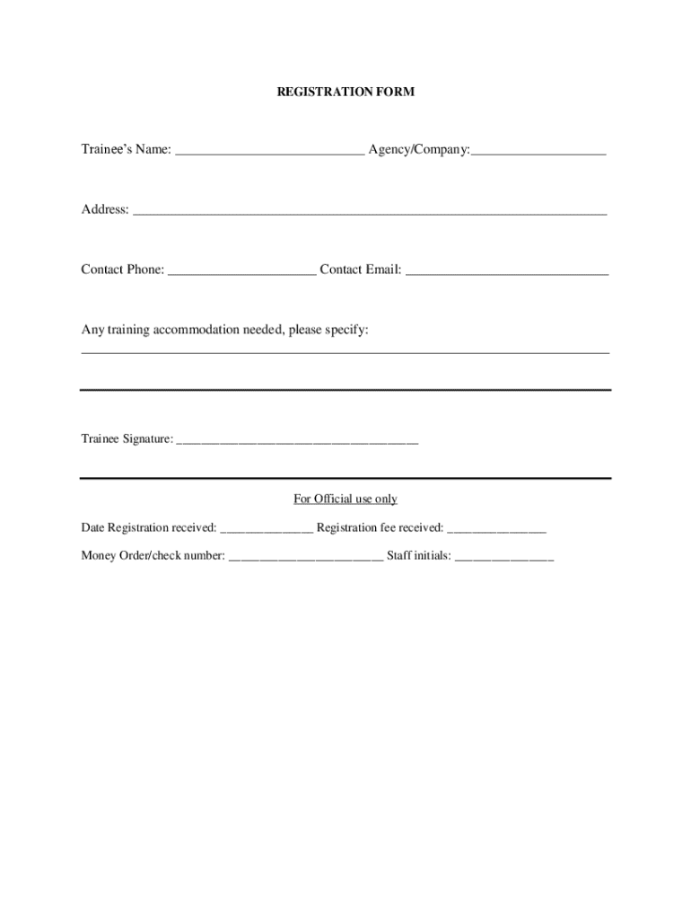 Fillable Online Trainee Registration Form Fax Email Print - pdfFiller