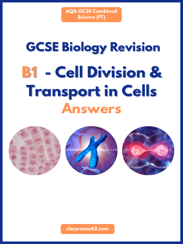 Fillable Online Gcse Biology Revision - B1 - Cell Division & Transport ...