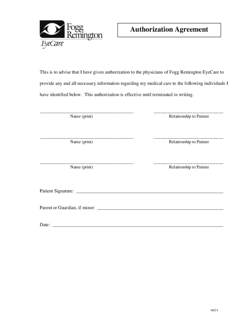 Fillable Online Medical Authorization Agreement Fax Email Print - pdfFiller