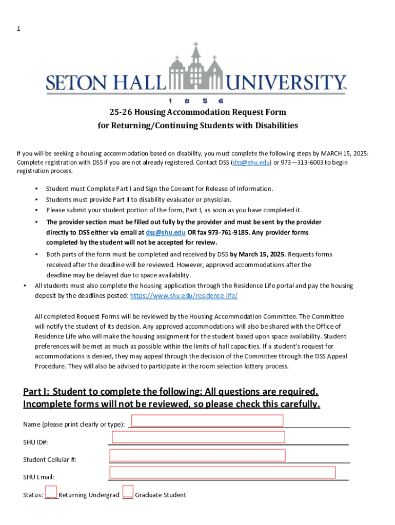 Fillable Online Housing Accommodation Request Form for Returning ...