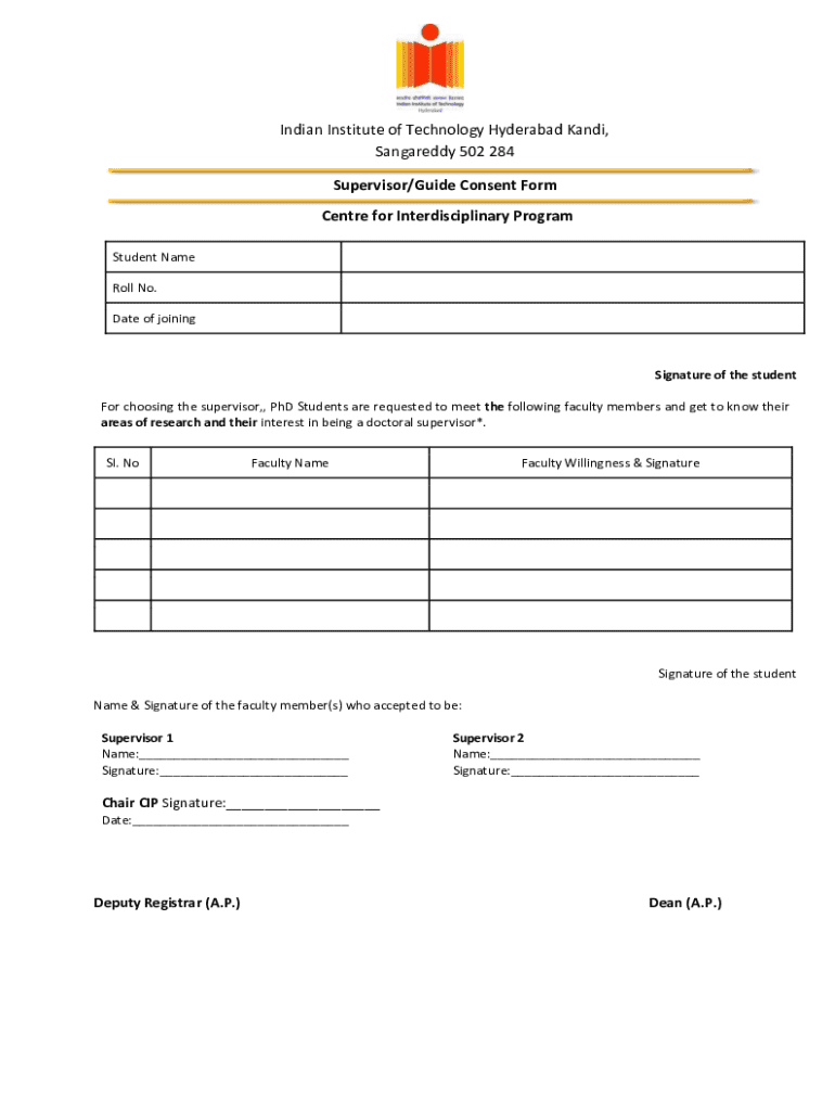 Fillable Online Consent Form for Doctoral Supervision Fax Email Print ...