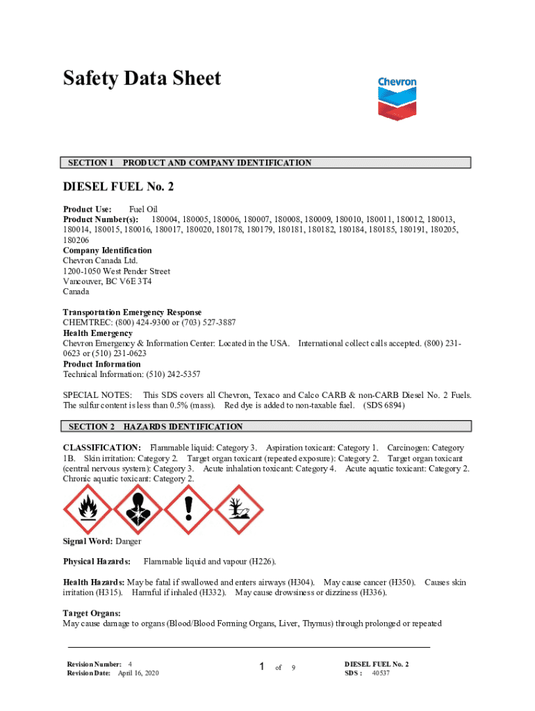 Fillable Online Diesel Fuel No. 2 Sds Fax Email Print - pdfFiller