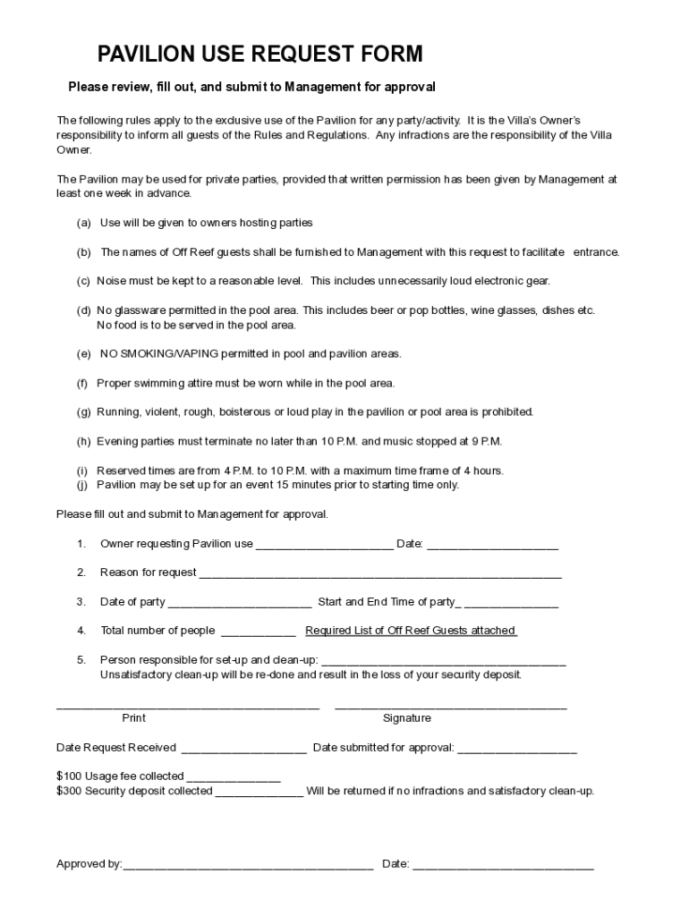 Fillable Online Pavilion Use Request Form Fax Email Print - pdfFiller