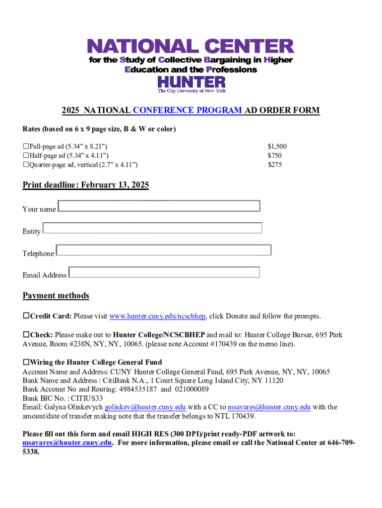 Fillable Online 2025 National Conference Program Ad Order Form Fax ...