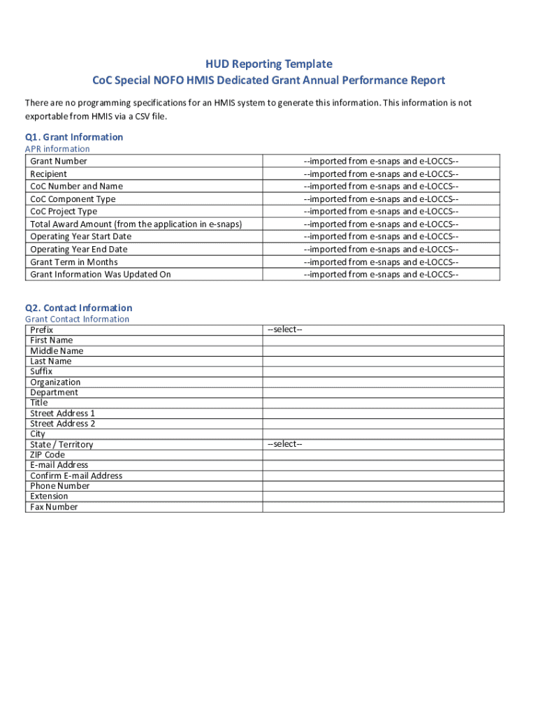 Fillable Online Coc Special Nofo Hmis Dedicated Grant Annual Performance Report Fax Email Print ...
