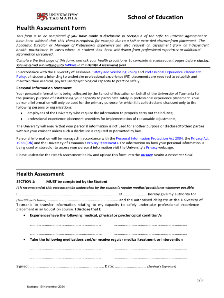 Fillable Online Health Assessment Form Fax Email Print - pdfFiller