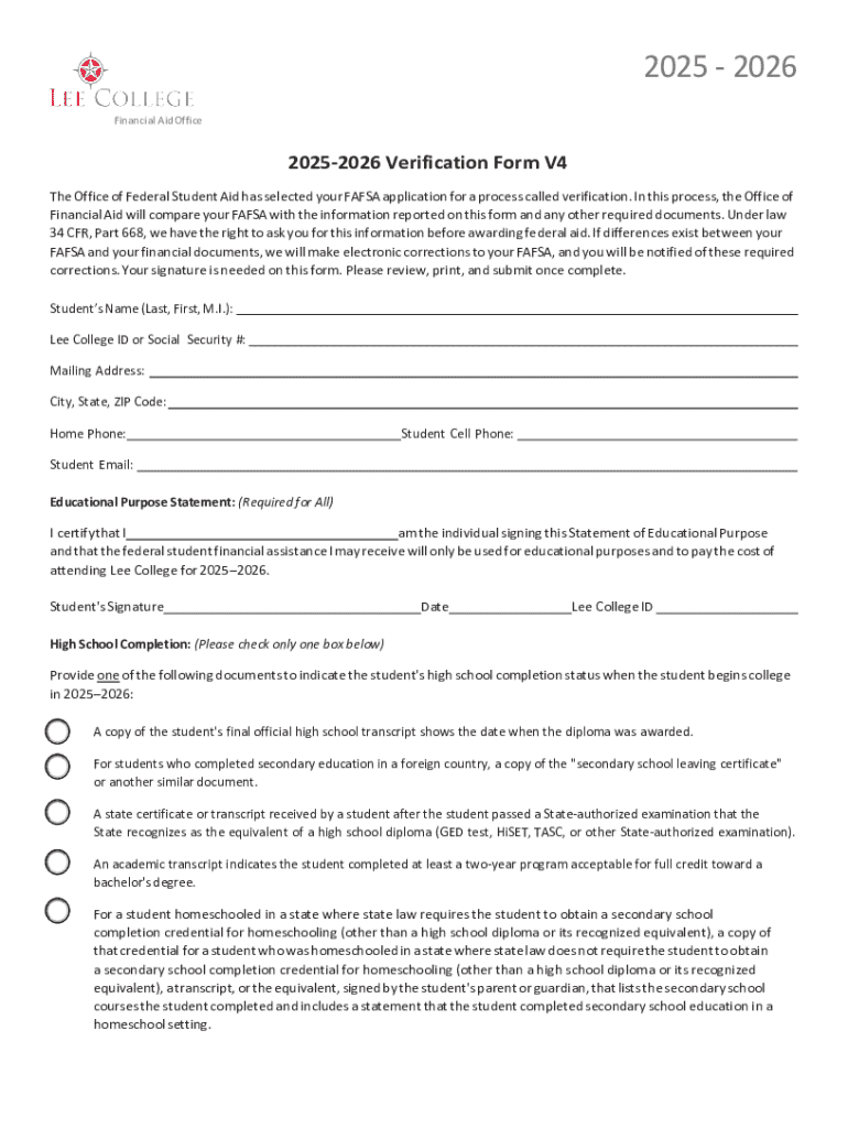 Fillable Online 2025-2026 Verification Form V4 Fax Email Print - pdfFiller