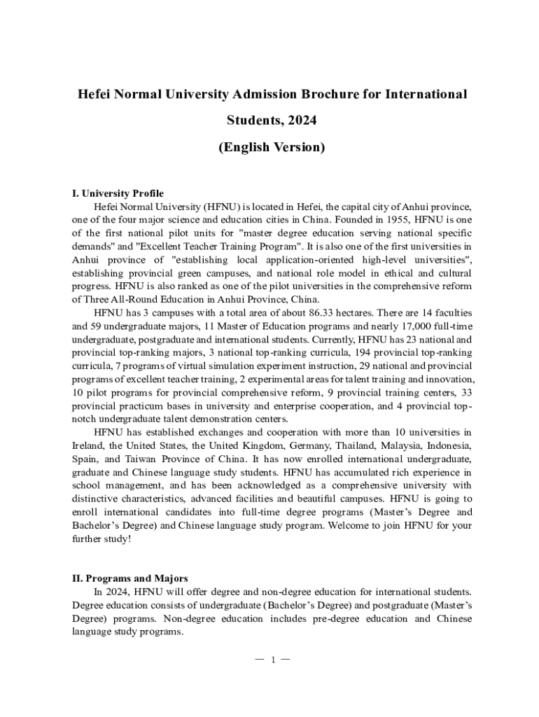 Fillable Online Hefei Normal University Admission Brochure Fax Email ...