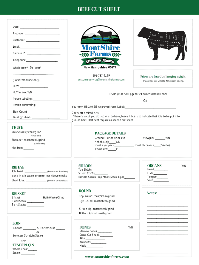 Fillable Online Beef Cut Sheet Fax Email Print - pdfFiller