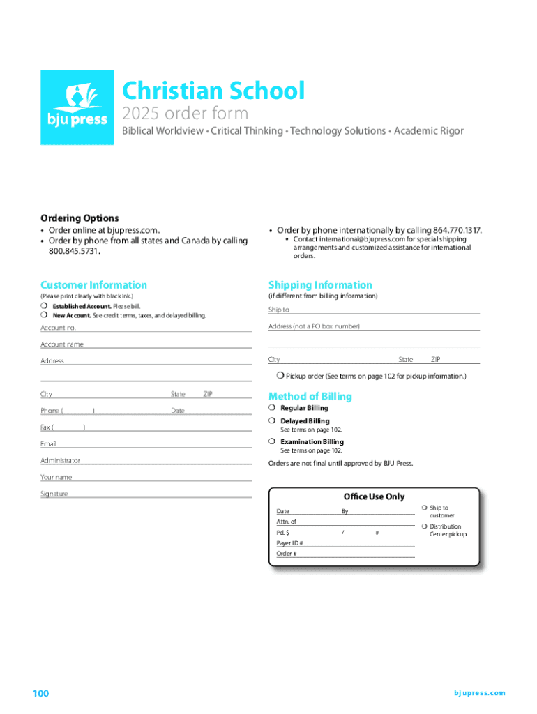 Fillable Online Christian School Order Form Fax Email Print - pdfFiller