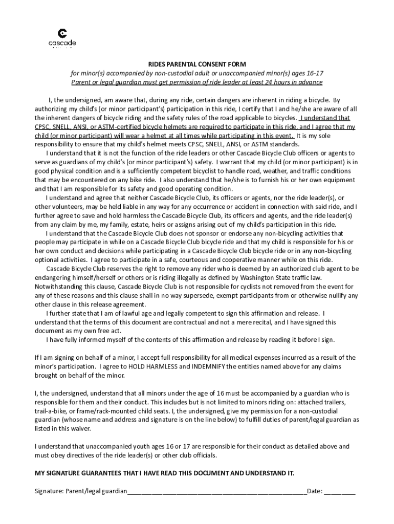Fillable Online Rides Parental Consent Form for Minors Fax Email Print - pdfFiller