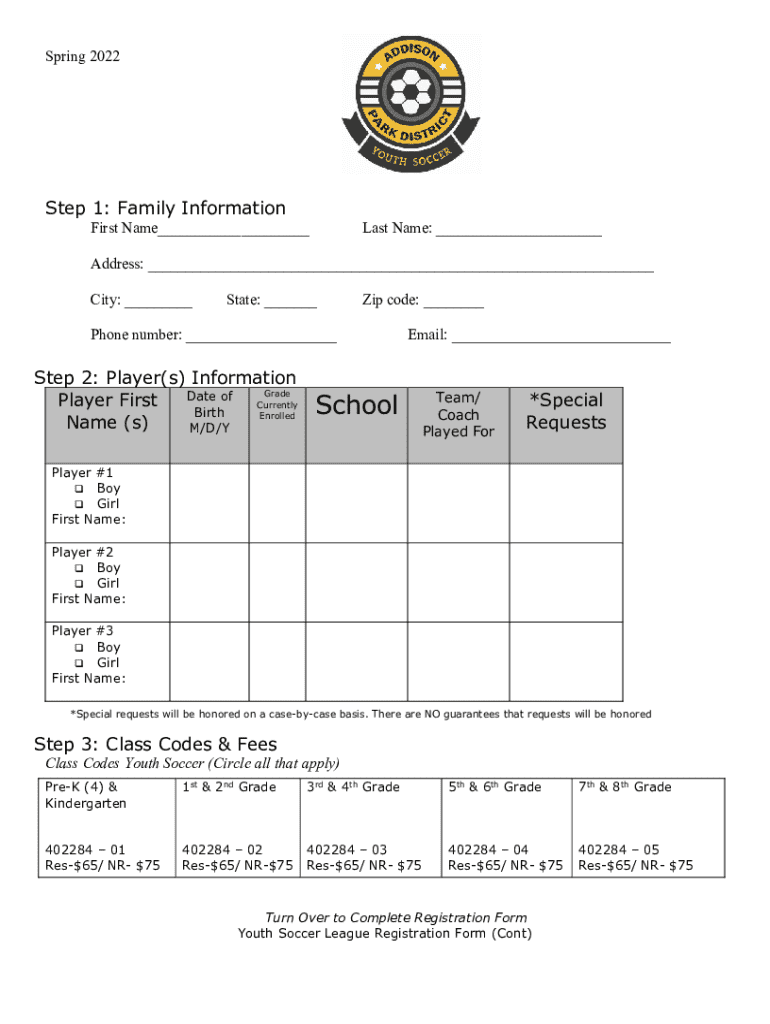 Fillable Online Youth Soccer League Registration Form Fax Email Print - pdfFiller