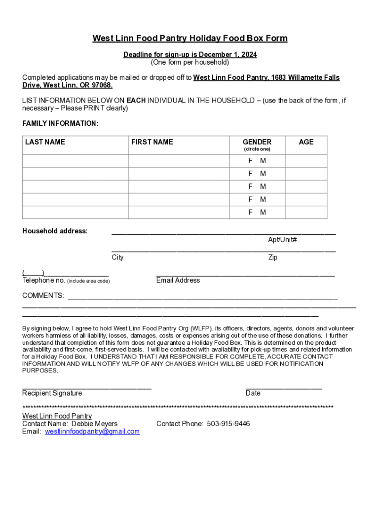 Fillable Online Holiday Food Box Sign-up Fax Email Print - pdfFiller