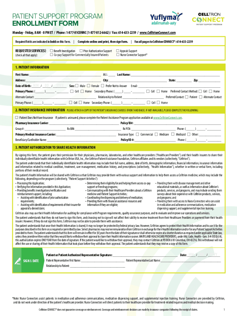 Fillable Online Patient Support Program Enrollment Form Fax Email Print ...