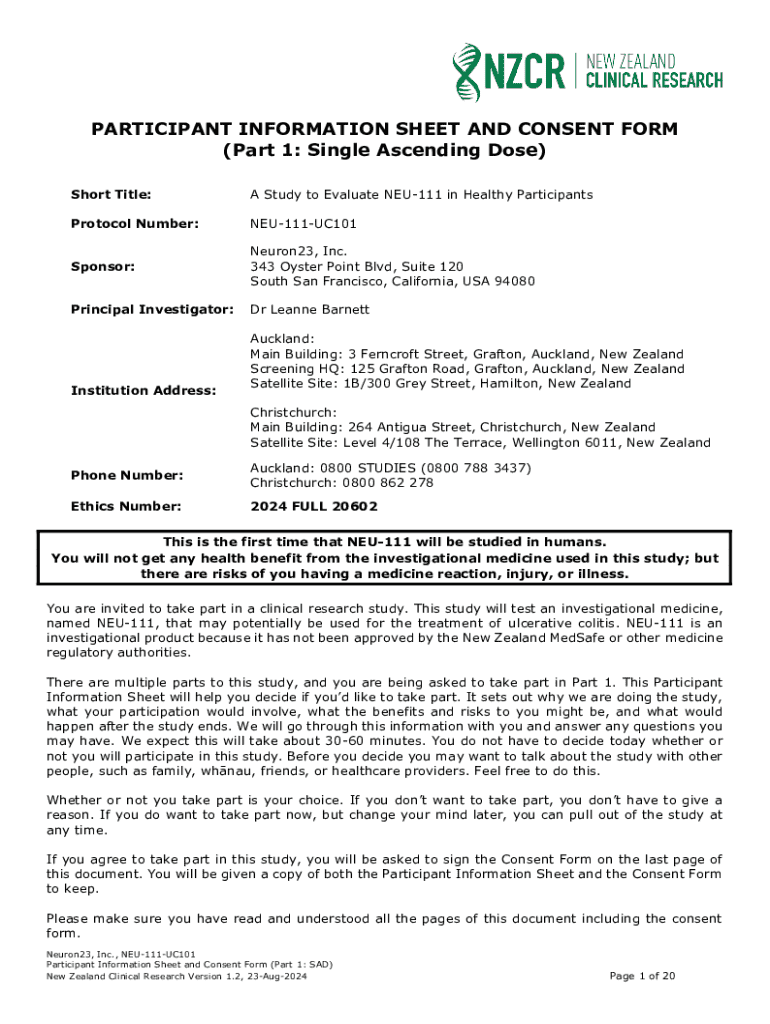 Fillable Online a Study to Evaluate Neu-111 in Healthy Participants Fax Email Print - pdfFiller