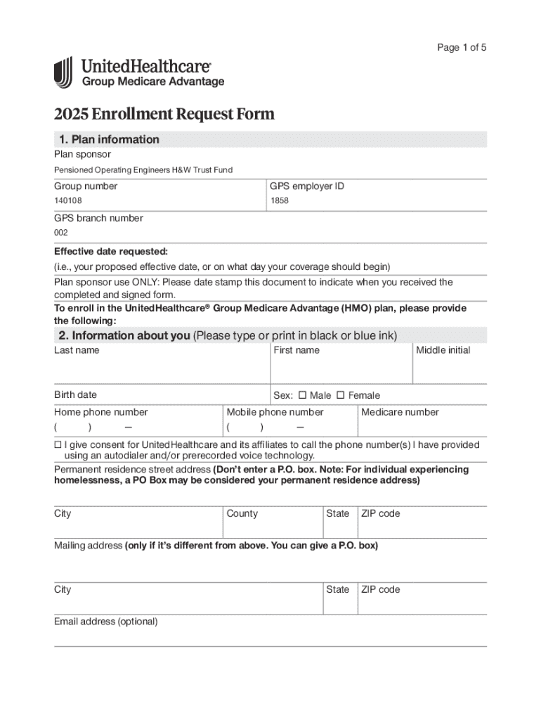 Fillable Online Enrollment Request for Unitedhealthcare® Group Medicare ...