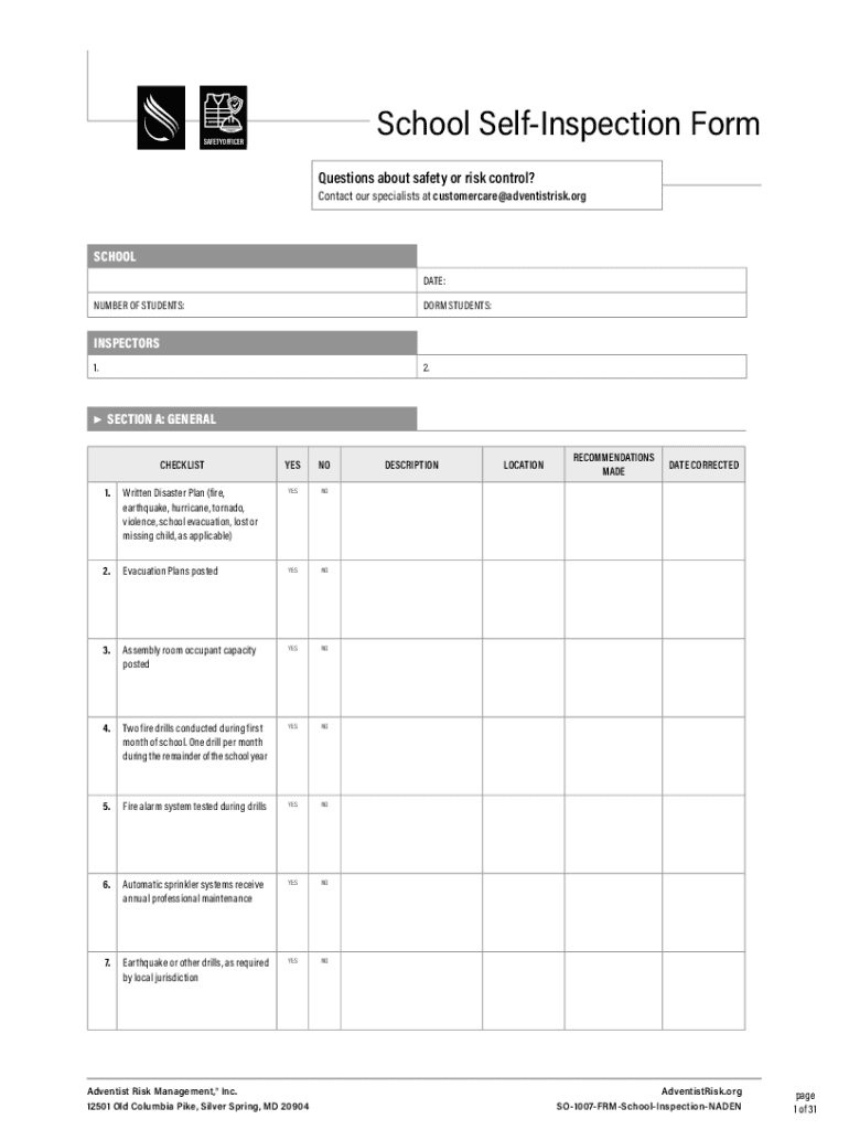 Fillable Online School Self-inspection Form Fax Email Print - pdfFiller