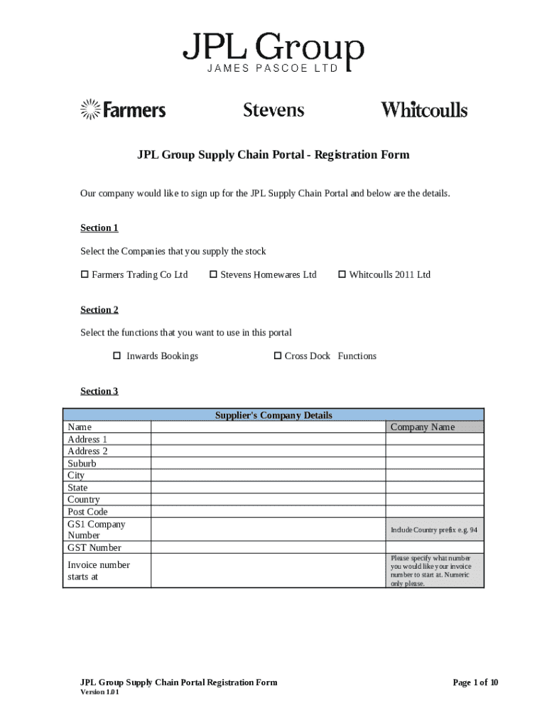Jpl Group Supply Chain Portal - Registration Doc Template | pdfFiller