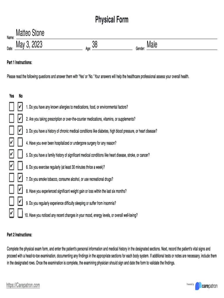 Fillable Online Physical Examination and Medical History Form Fax Email ...