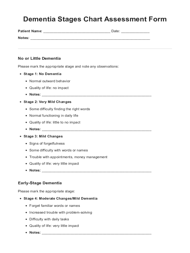 Fillable Online Dementia Stages Assessment Fax Email Print - pdfFiller