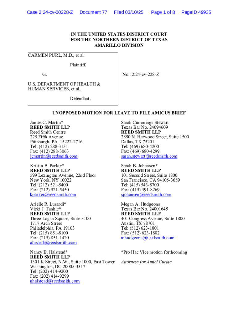 Fillable Online Unopposed Motion for Leave to File Amicus Brief Fax ...