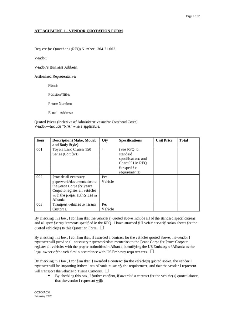 Vendor Quotation - files peacecorps Doc Template | pdfFiller