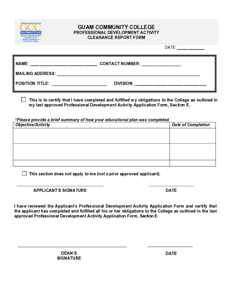 Fillable Online Professional Development Activity Clearance Report Fax ...