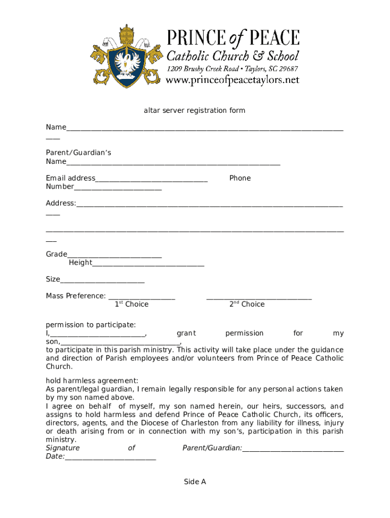 Altar Server Registration Doc Template | pdfFiller