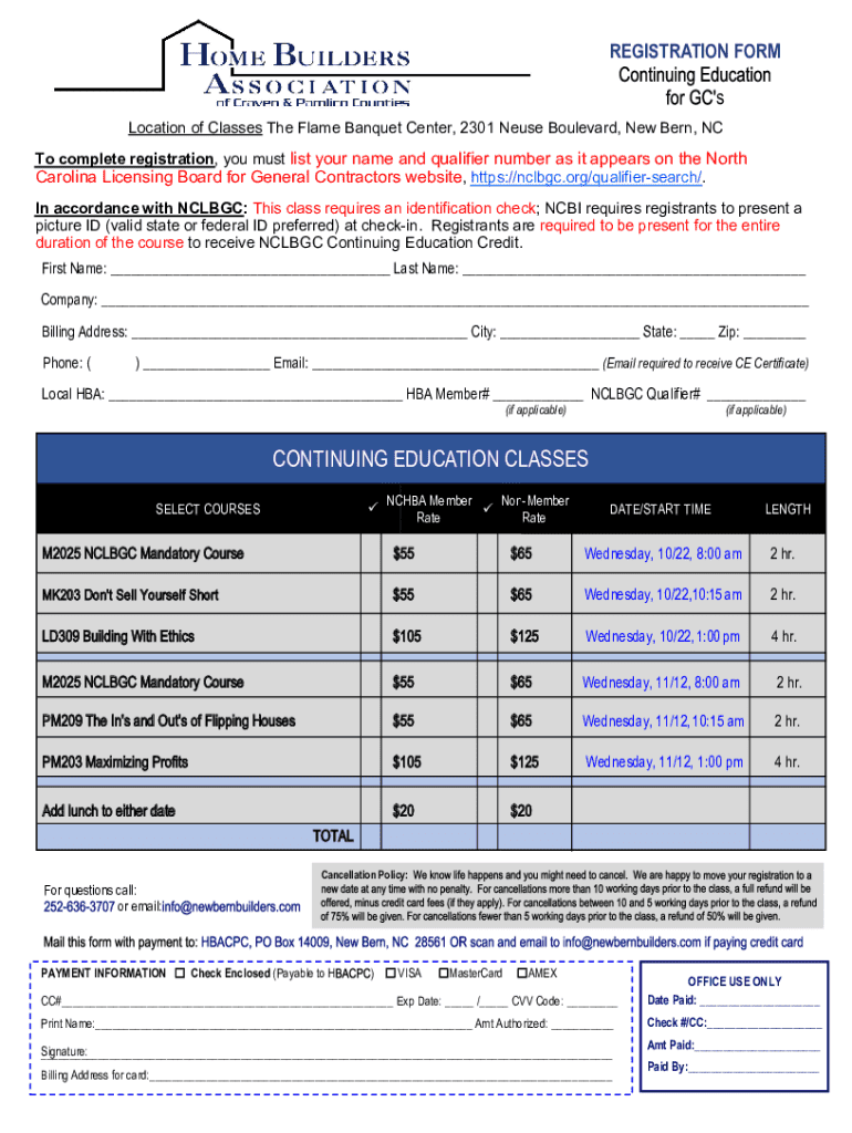 Fillable Online Registration Form for Continuing Education Classes Fax Email Print - pdfFiller