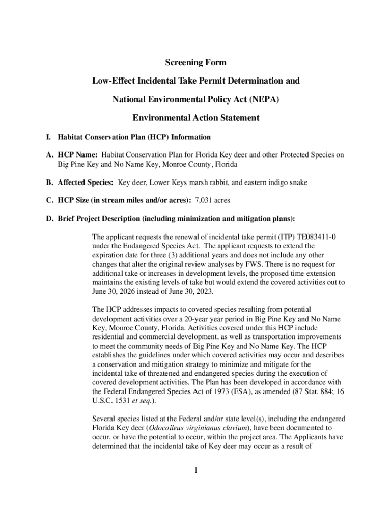Fillable Online Low-effect Incidental Take Permit Determination and ...