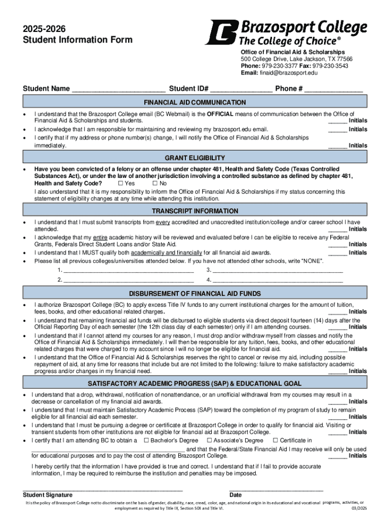 Fillable Online 2025-2026 Student Information Form Fax Email Print ...