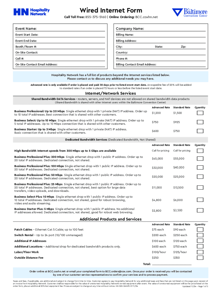 Fillable Online Wired Internet Services Order Form Fax Email Print ...