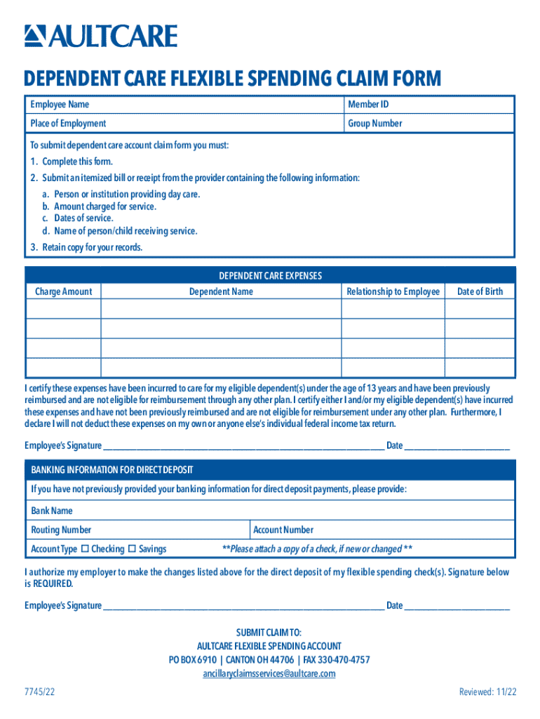 Fillable Online Dependent Care Flexible Spending Claim Form Fax Email ...