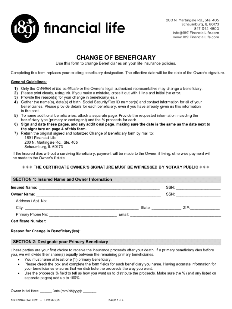 Fillable Online Change of Beneficiary Fax Email Print - pdfFiller